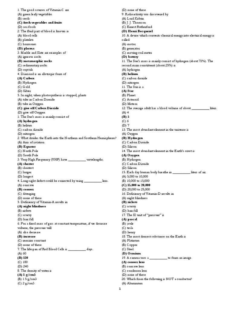 General Science MCQs | PDF | Carbon | Earth
