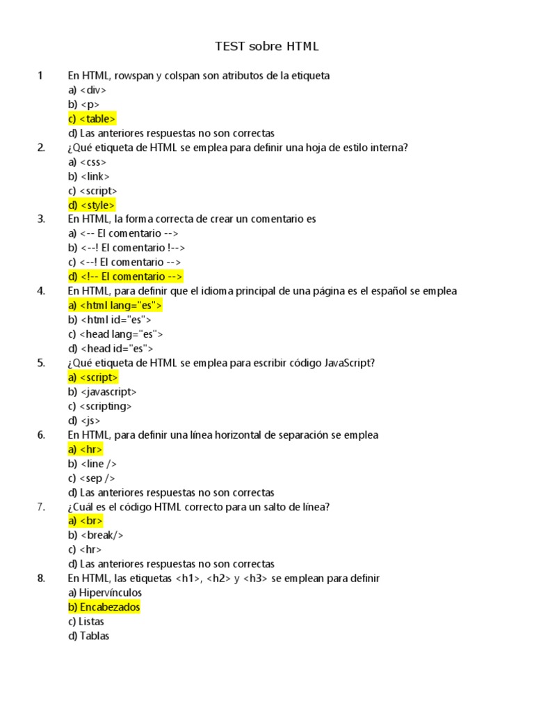 Test sobre los fundamentos de HTML y CSS | PDF | HTML | Ingeniería de ...