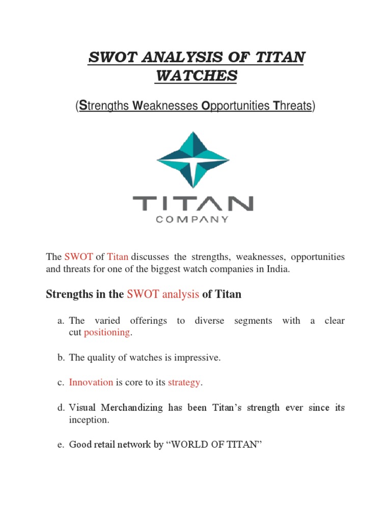 Titan Watches SWOT Analysis Insights | PDF