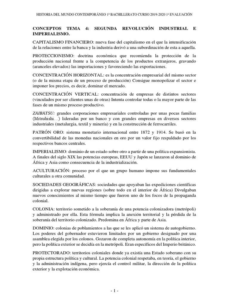 0 - Conceptos - Tema 4 | PDF | Colonialismo | Imperialismo