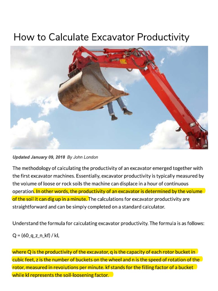Excavator Productivity Calculation Guide | PDF