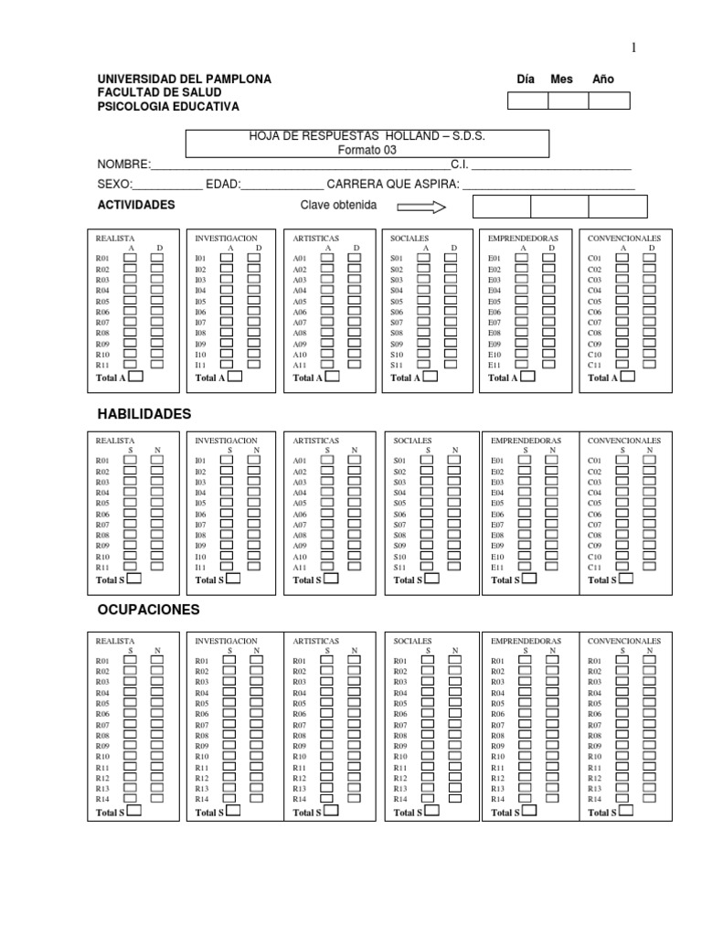 Test de Holland | PDF | Ingeniería | Ciencias de la Computación