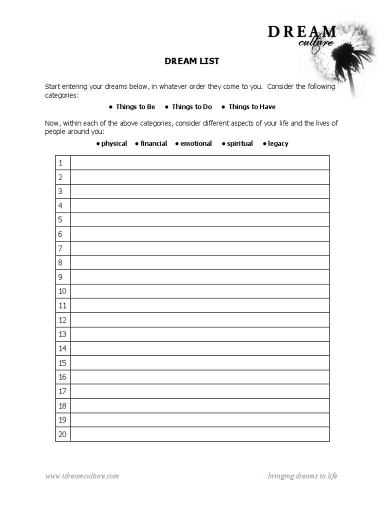 Dream List | PDF