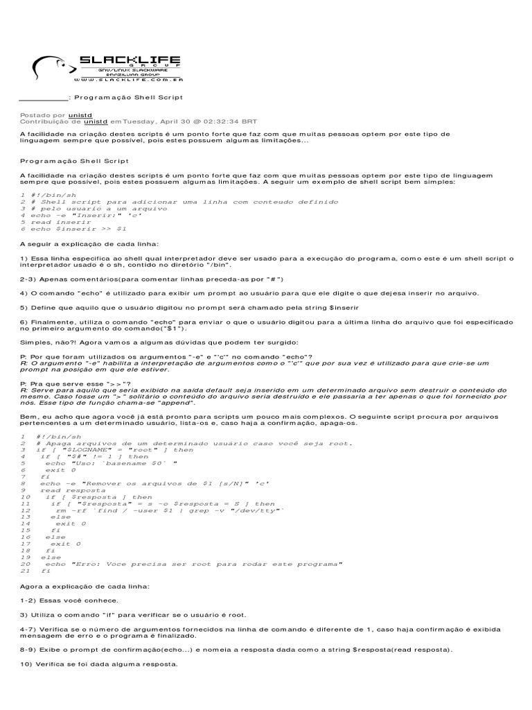 Programação Shell Script Pdf Linguagem De Script Shell Informática 