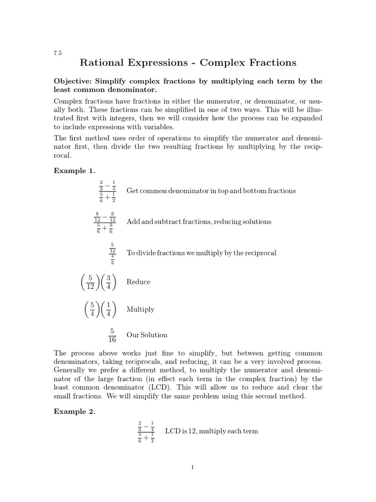 7.5 Complex Fractions PDF | PDF | Fraction (Mathematics) | Elementary ...