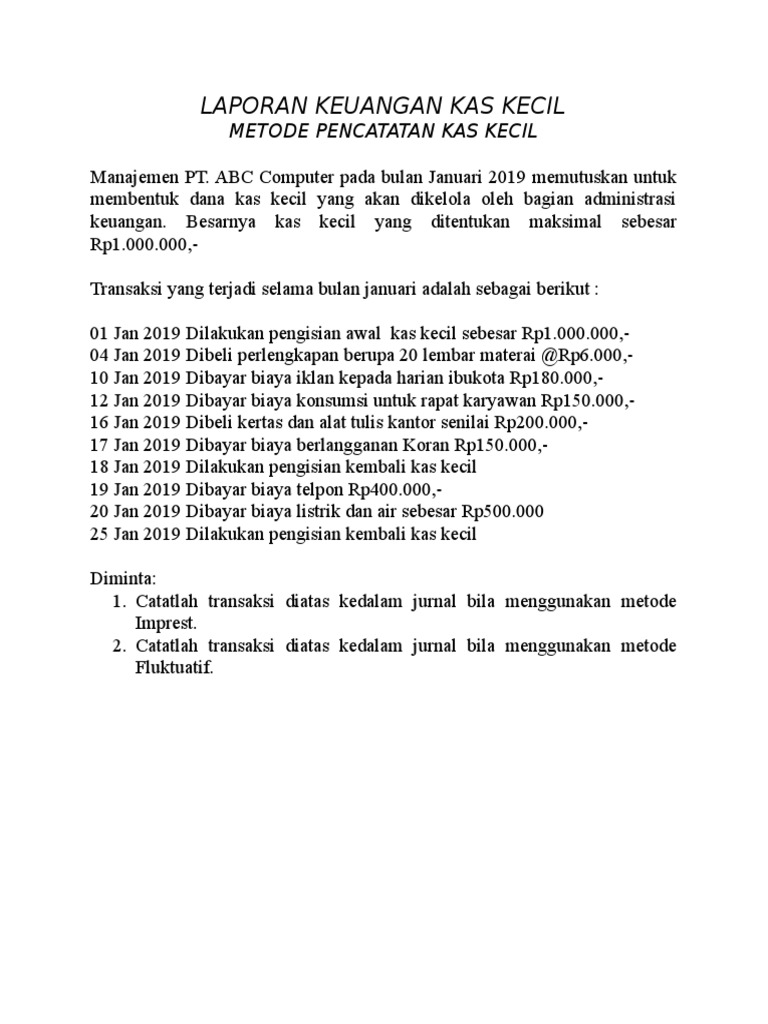Laporan Keuangan Kas Kecil Metode Imprest & Fluktuasi | PDF