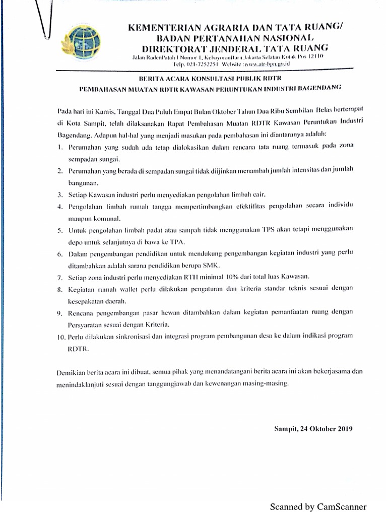 Berita Acara Konsul Publik RDTR 1 | PDF