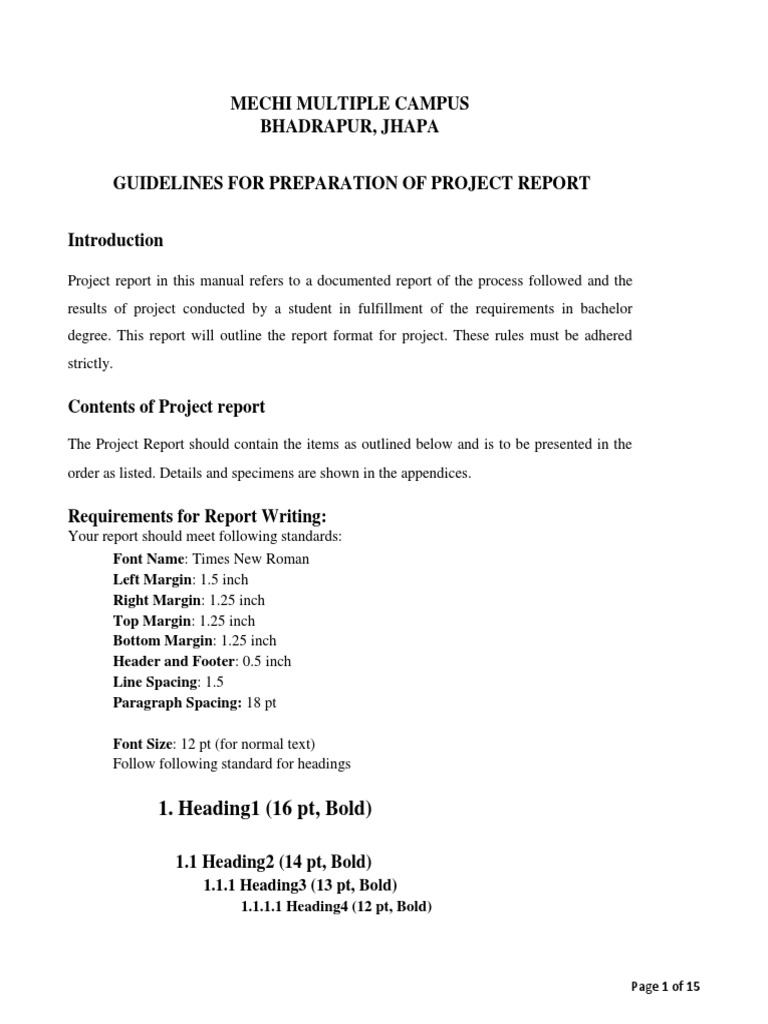 Guidelines For Preparation of Project Report Mechi Multiple Campus ...