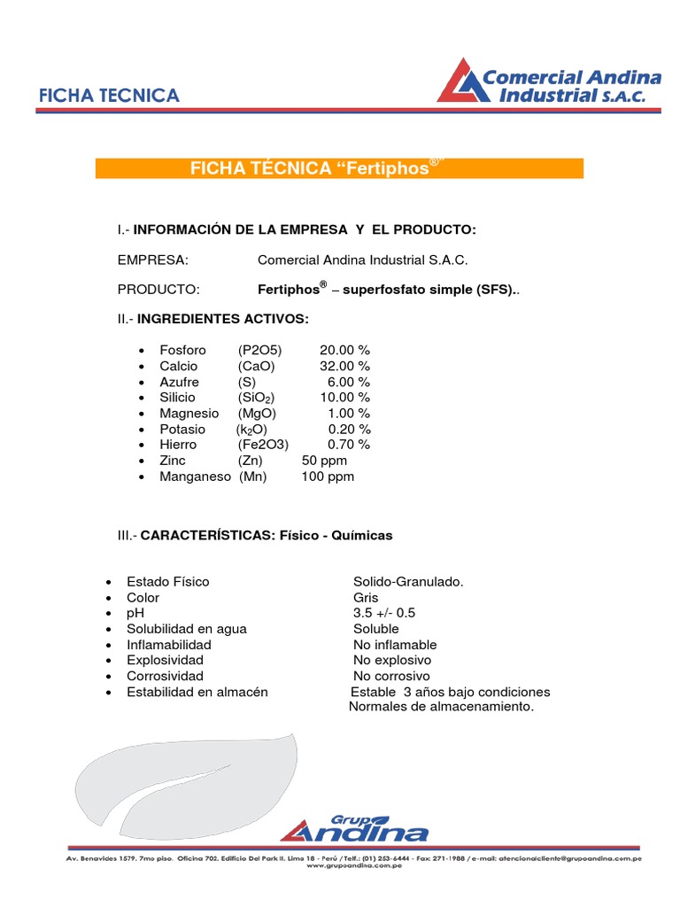 Ficha Tecnica Fertiphos PDF | PDF | Fertilizante | Calcio