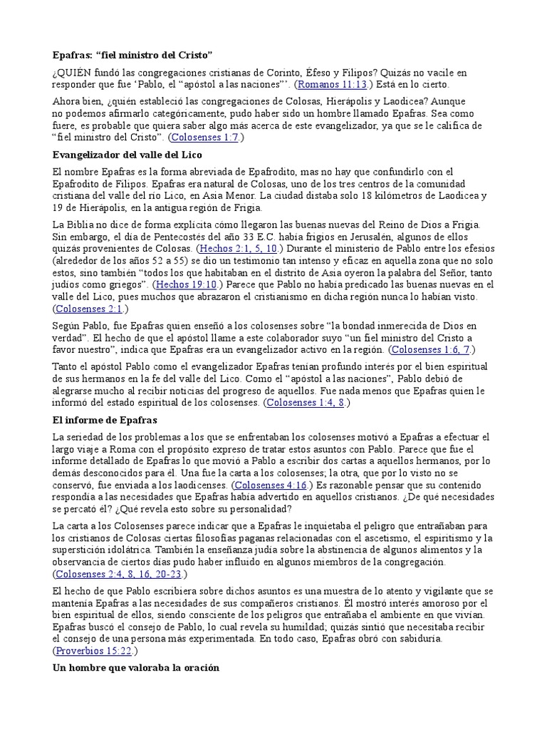 Historia de Epafras | PDF | Pablo el apóstol | Jesús