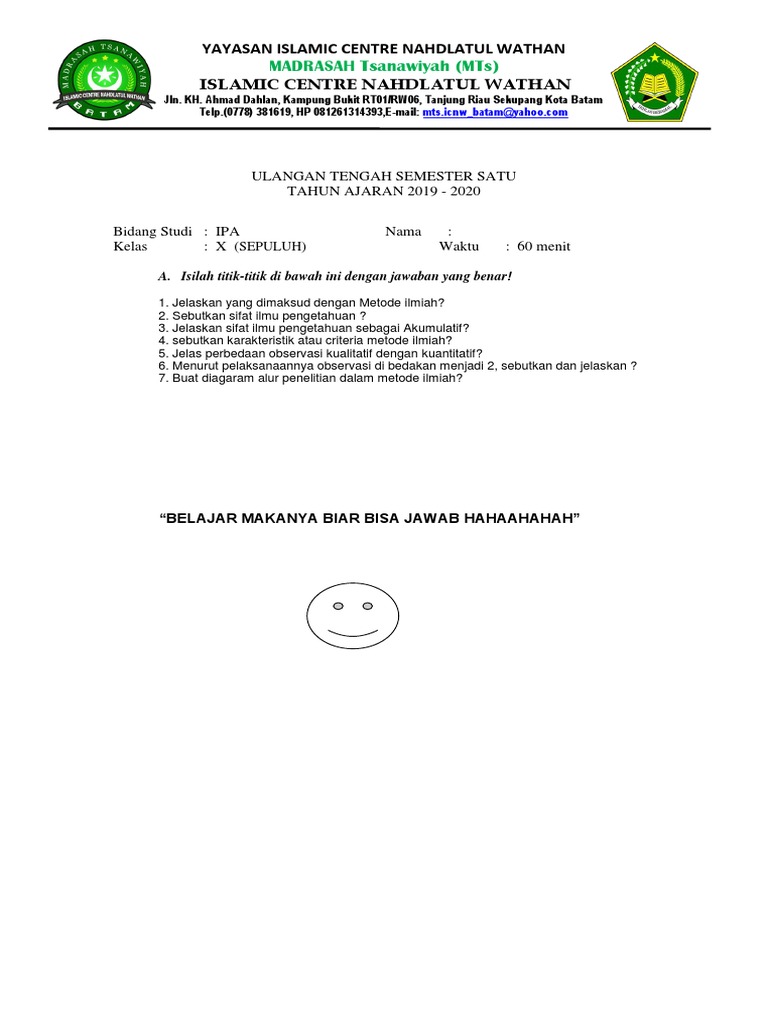 Soal Uts 2019-2020 | PDF