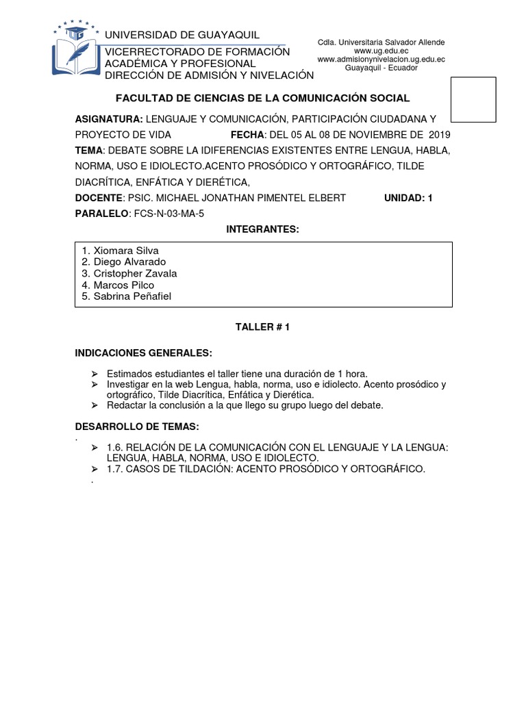 Taller Semana 2 | PDF | Habla | Palabra