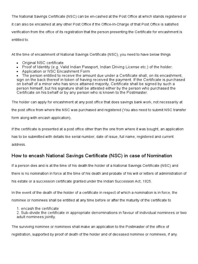 Encashment Process for National Savings Certificates | PDF | Identity ...