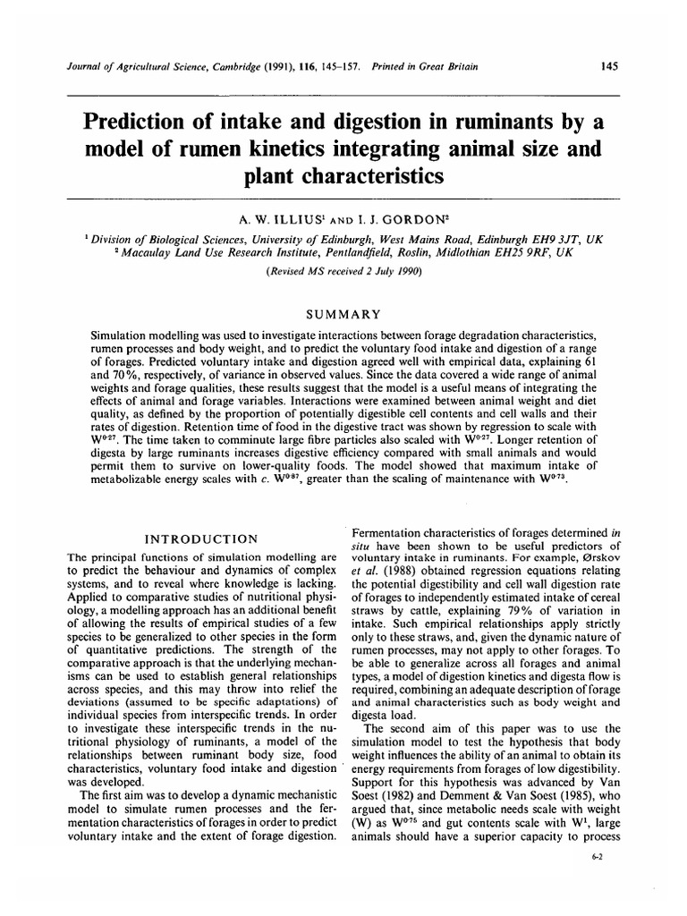 Prediction of Intake and Digestion in Ruminants by A Model of Rumen ...