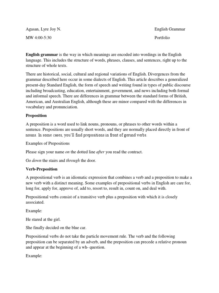 English Grammar Project | PDF | Perfect (Grammar) | Verb