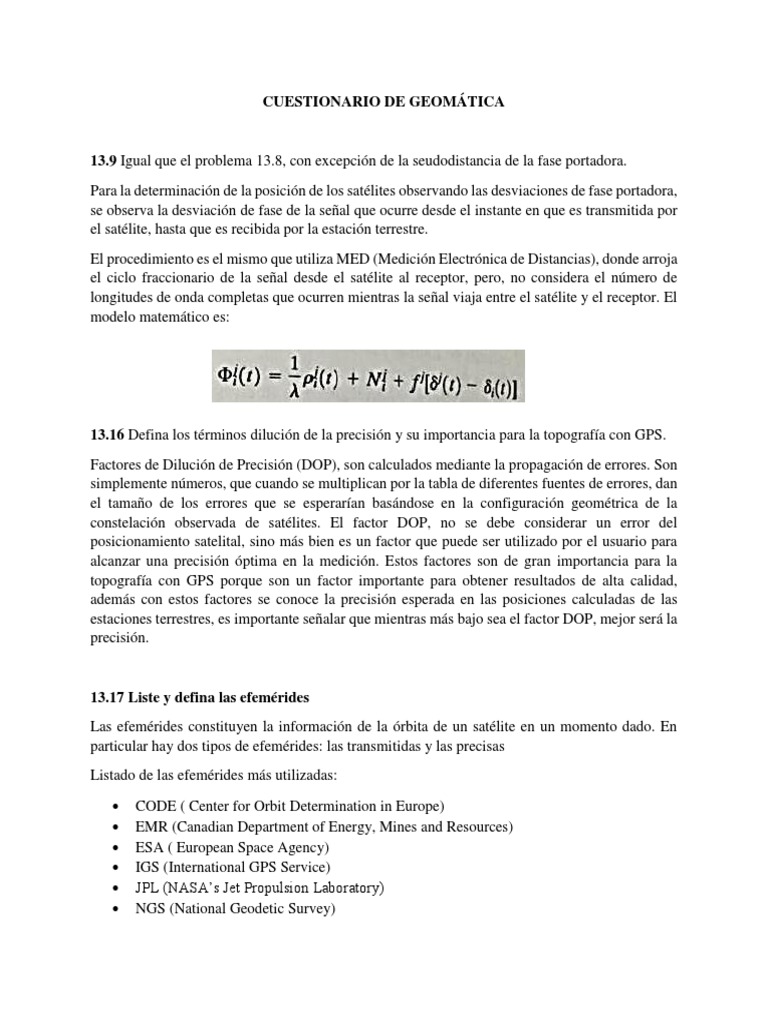 Cuestionario de Geomatica 1122334 | PDF | Sistema de Posicionamiento ...