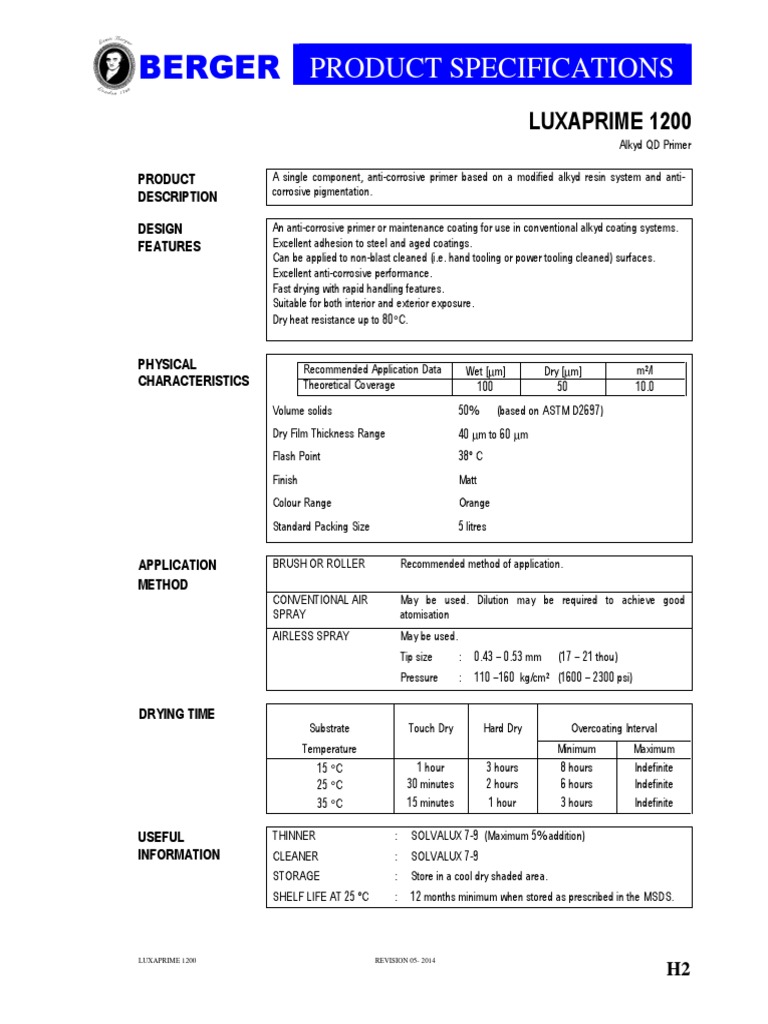 Product Specifications for Luxaprime 1200 Alkyd QD Primer: An Anti ...