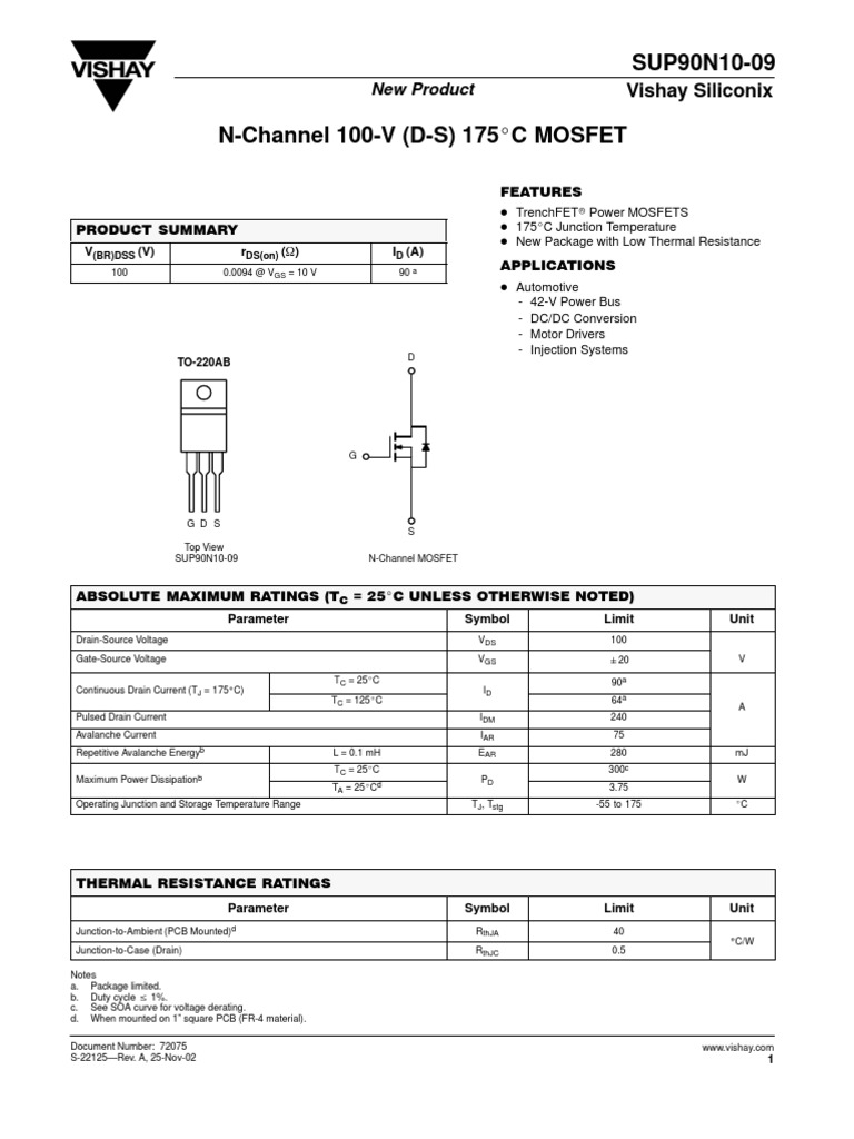90N10 | PDF | Field Effect Transistor | Electrical Components