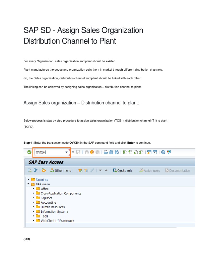 SAP SD - Assign Sales Organization Distribution Channel To Plant | PDF
