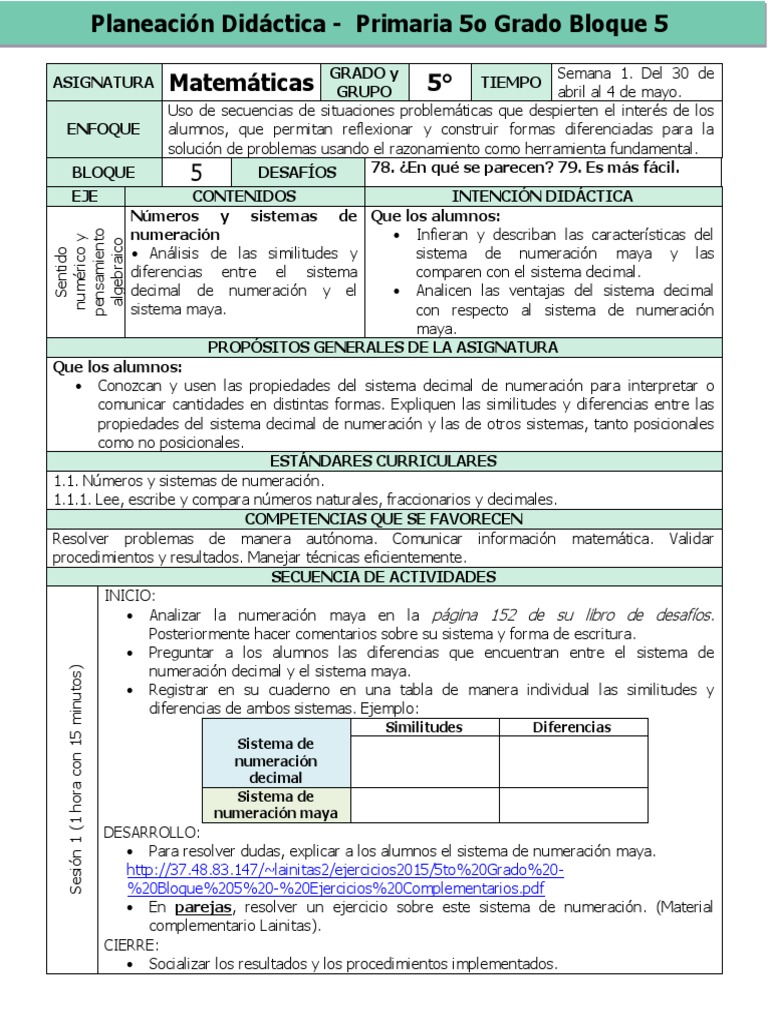 Plan 5to Grado - Bloque 5 Matemáticas (2017-2018) | PDF | Fracción (Matemáticas) | División ...