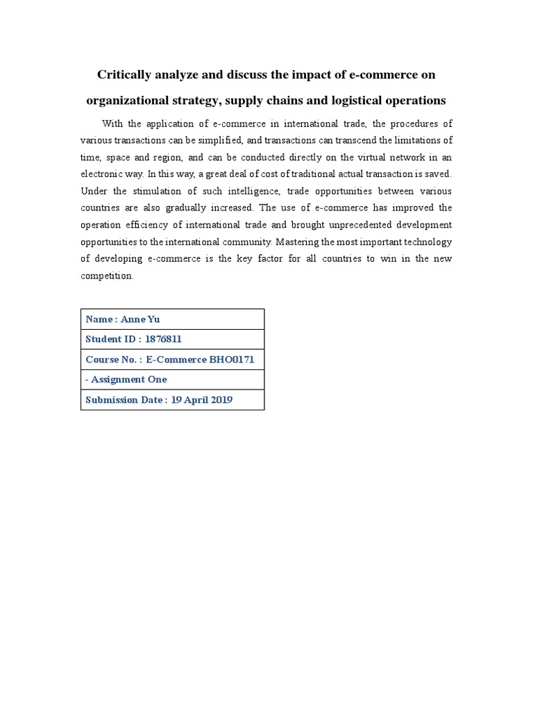 E-Commerce Assignment One Final | PDF | E Commerce | Online Shopping