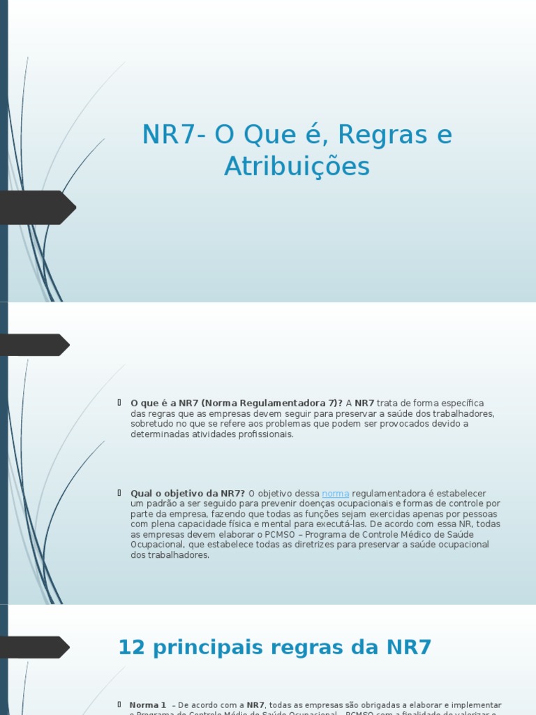 NR7 - O Que É, Regras e Atribuições | PDF | Terapia ocupacional | Remédio