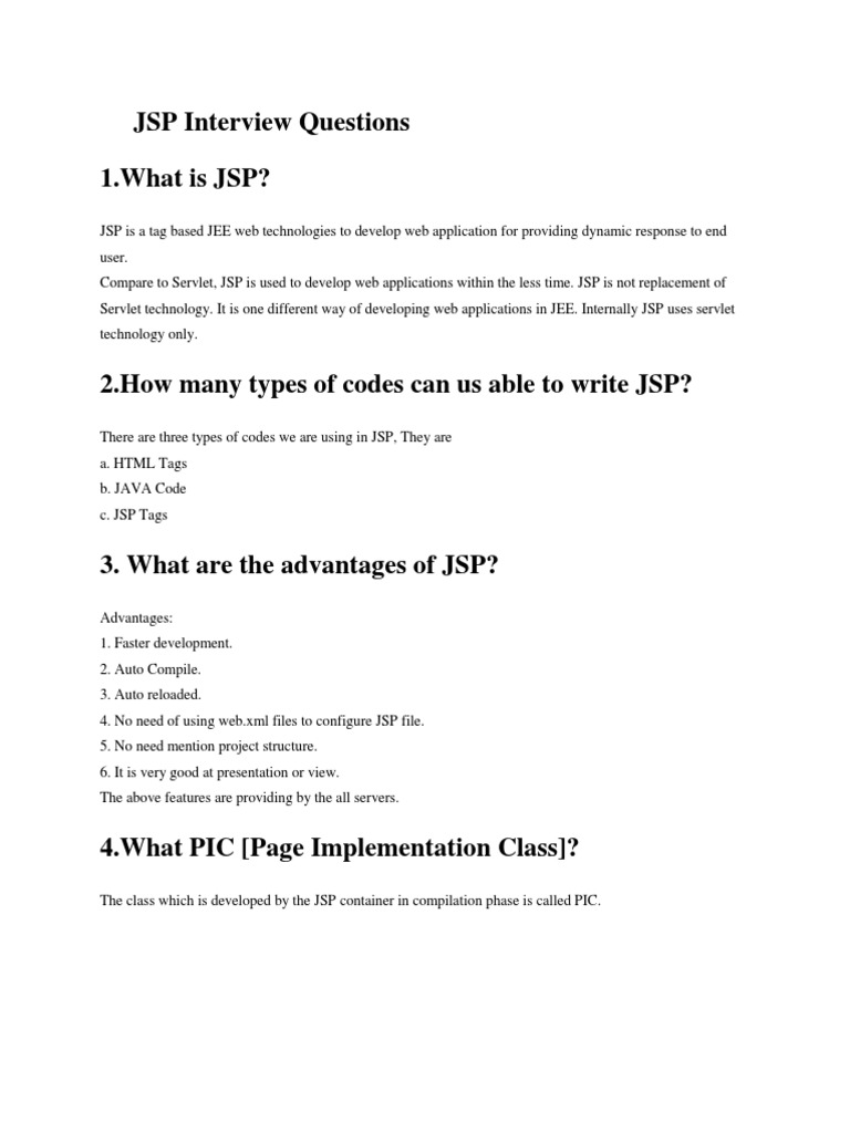 Jsp Interview Questions And Answers Pdf Java Server Pages Java