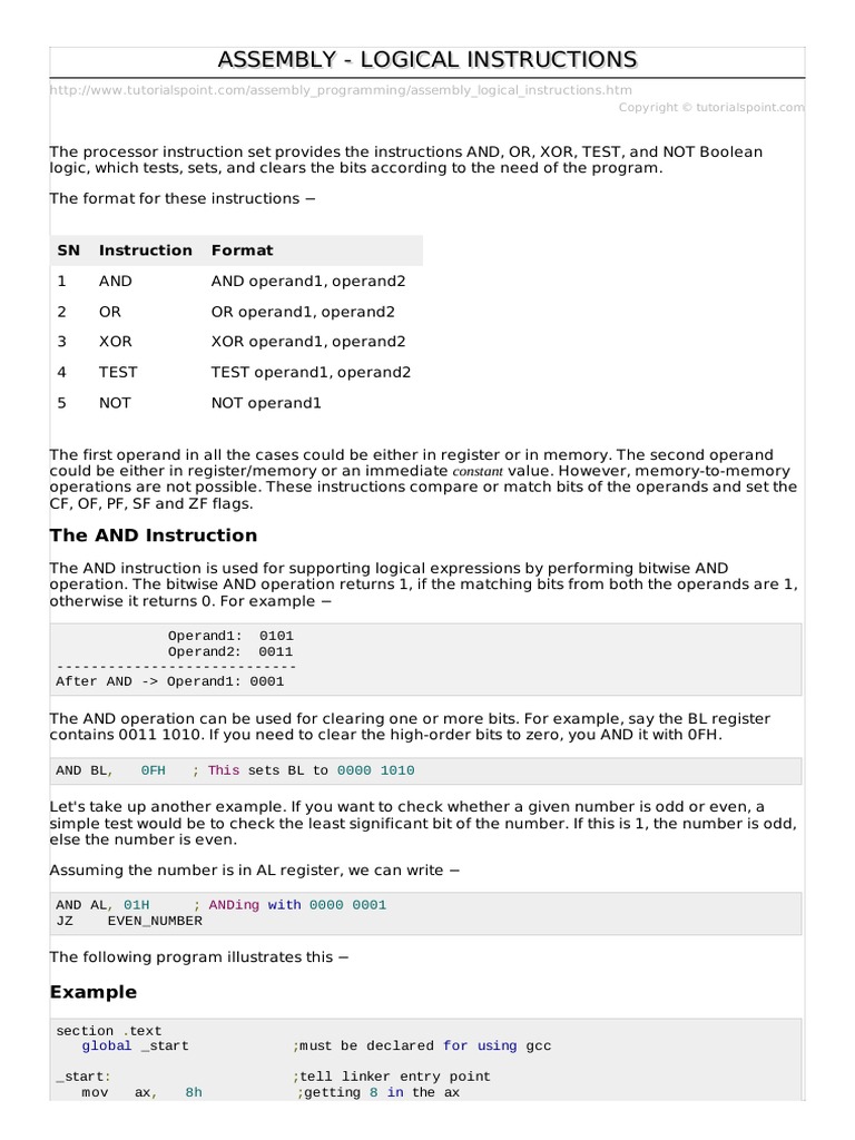 Assembly Logical Instructions PDF | PDF | Computer Architecture ...