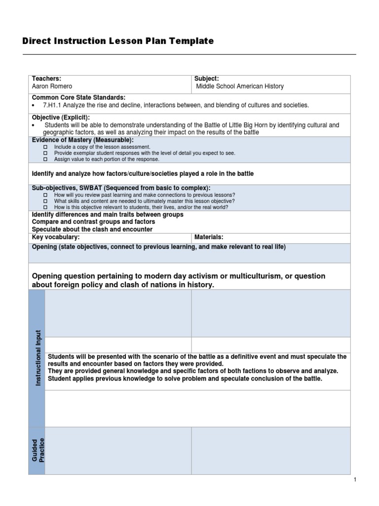 Direct Instruction Lesson Complete | PDF | Teachers | Teaching