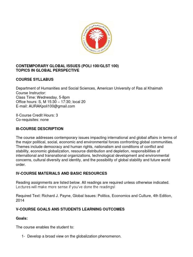 Global Issues Course Syllabus | PDF | Academic Dishonesty | Academic ...
