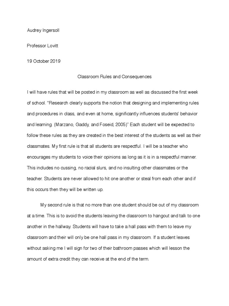  Classroom Rules And Consequences PDF Homework Classroom