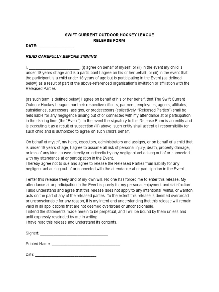 OHL Release Form | PDF | Negligence | Business Law