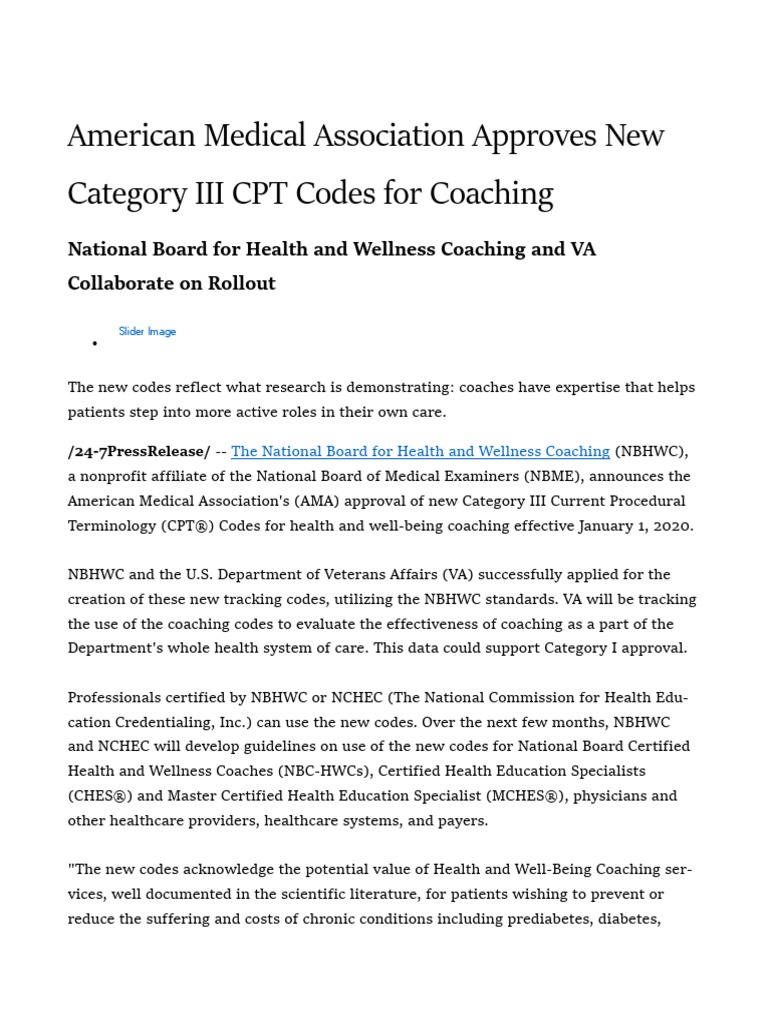 American Medical Association Approves New Category III CPT Code | PDF ...