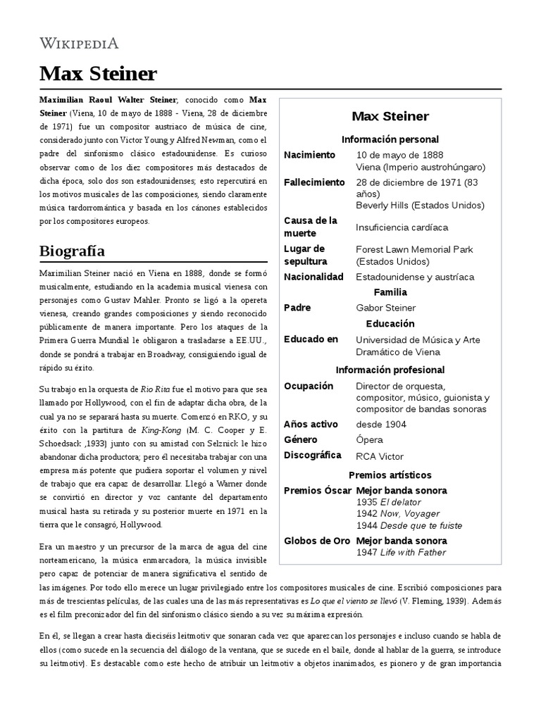 Max Steiner | Descargar gratis PDF | Entretenimiento | Entretenimiento ...