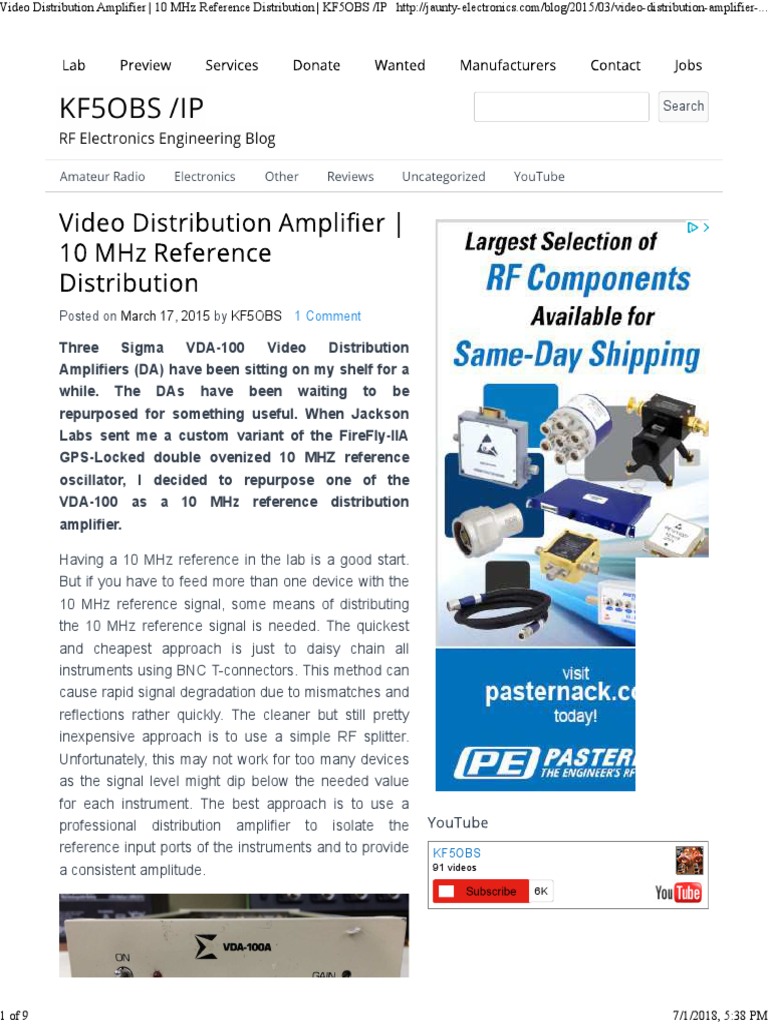 Sigma VDA-100A Distribution Amp | PDF | Amplifier | Cable Television