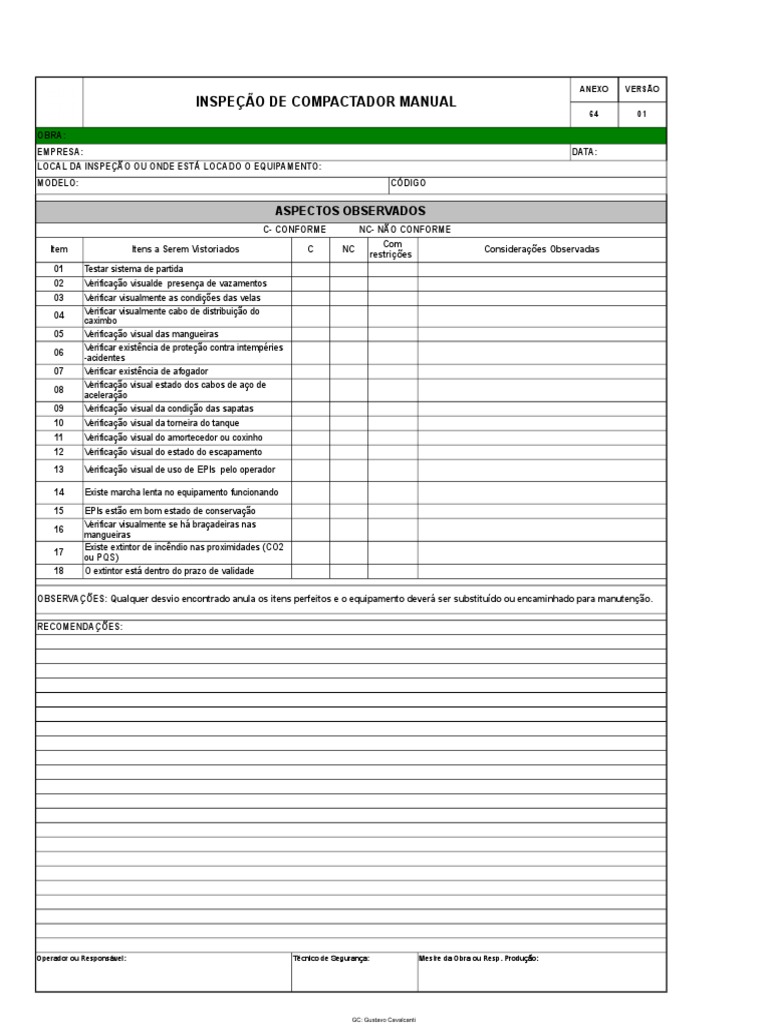 Anexo 64 - Check List - Compactador Manual V1 SME | PDF