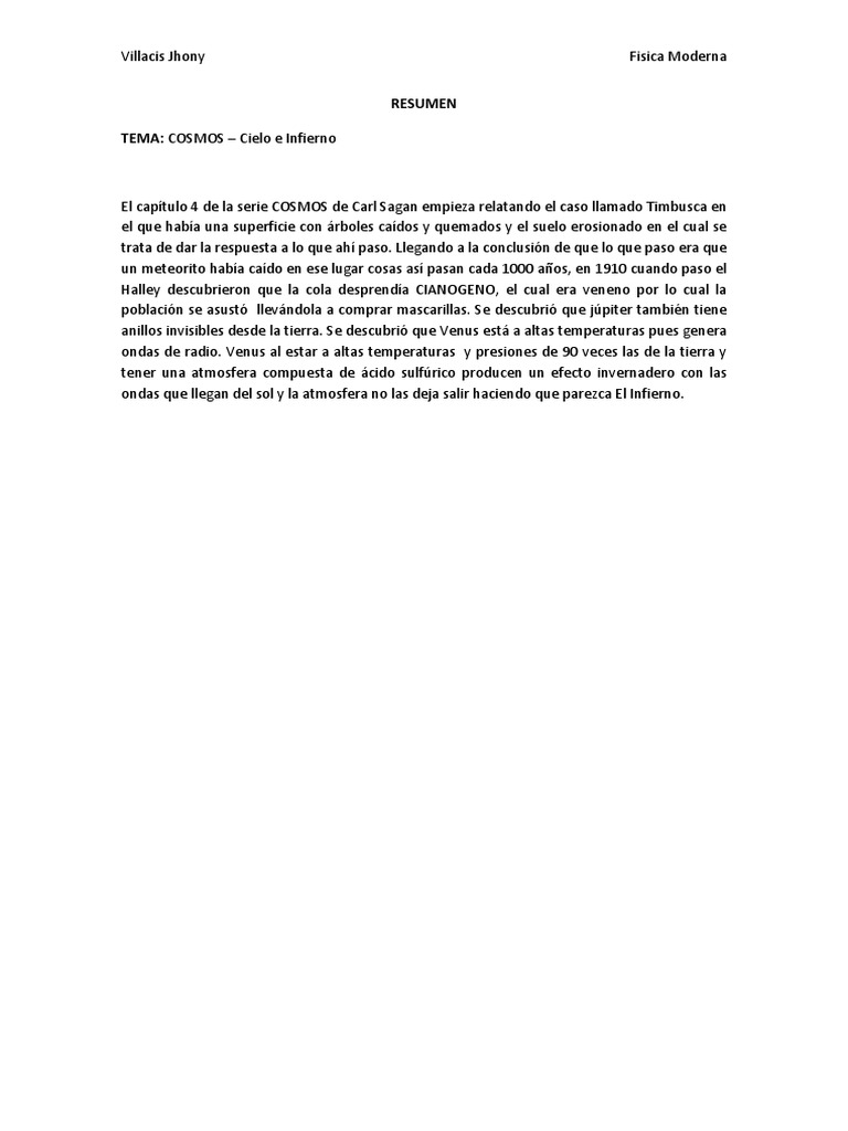 Resumen de Cosmos: Cielo e Infierno | PDF | Ciencia y matemáticas