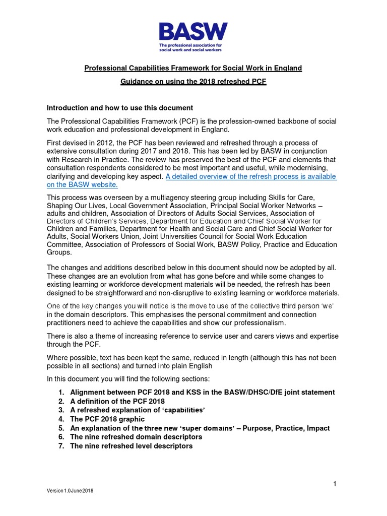 2018 Social Work PCF Guidance | PDF | Social Work | Expert