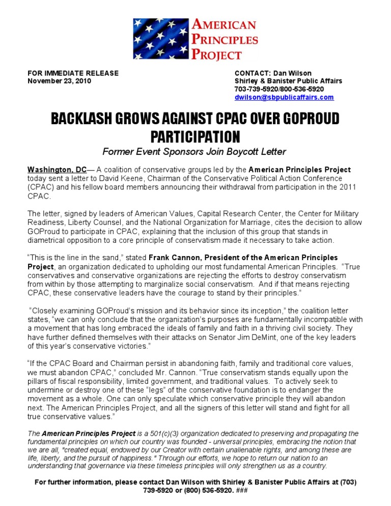 11-23-10 CPAC Coalition Letter | PDF | Conservatism | Social Ideologies