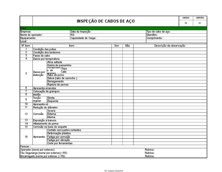 Anexo 70 - Check List - Inspeção de Cabos de Aço V1 SME | PDF