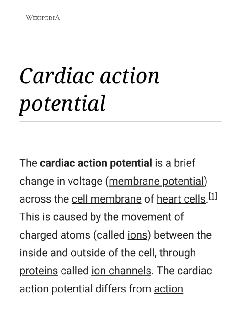 Cardiac Action Potential - Wikipedia | PDF | Membrane Potential | Ion ...