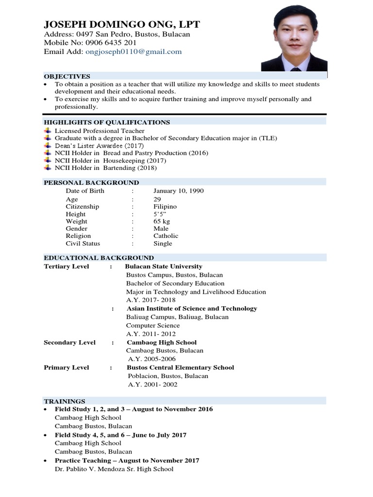 Resume Sample 2019 | PDF | Secondary Education | Teachers