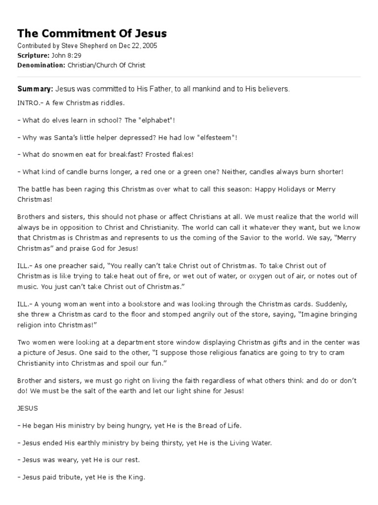 The Commitment of Jesus | PDF | Christmas | God The Father