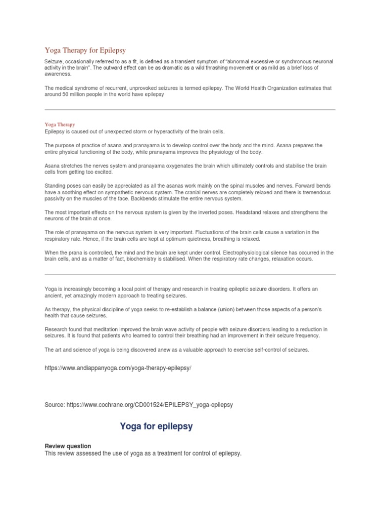 Yoga Therapy for Epilepsy Management | PDF | Epilepsy | Asana