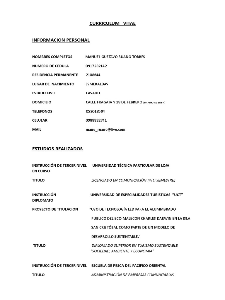 Curriculum-Manuel Ruano 2014 | PDF | Turismo | Educación avanzada