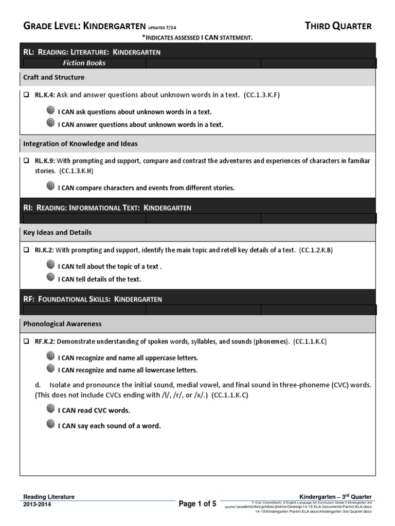Kindergarten 3rd Quarter Curriculum Guide | PDF | Phonics | Word