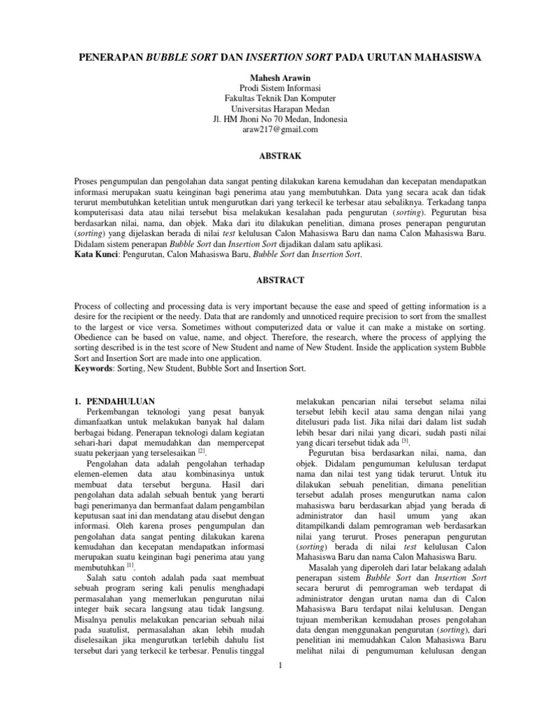 v1579 Penerapan Bubble Sort Dan Insertion Sort Pada Urutan Mahasiswa | PDF v1579 Penerapan Bubble Sort Dan Insertion Sort Pada Urutan Mahasiswa | PDF