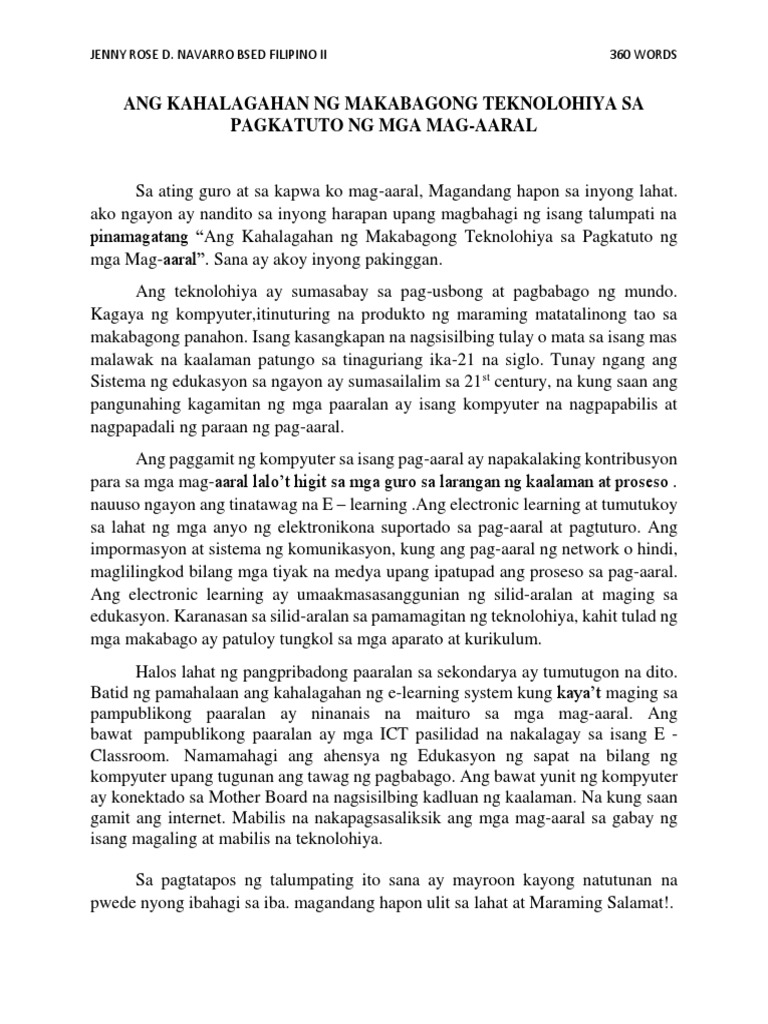 Ang Kahalagahan NG Makabagong Teknolohiya Sa Pagkatuto NG Mga Mag | PDF Ang Kahalagahan NG Makabagong Teknolohiya Sa Pagkatuto NG Mga Mag | PDF