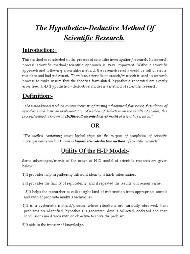 The Hypothetico-Deductive Method of Scientific Research.: Introduction | PDF | Hypothesis ...