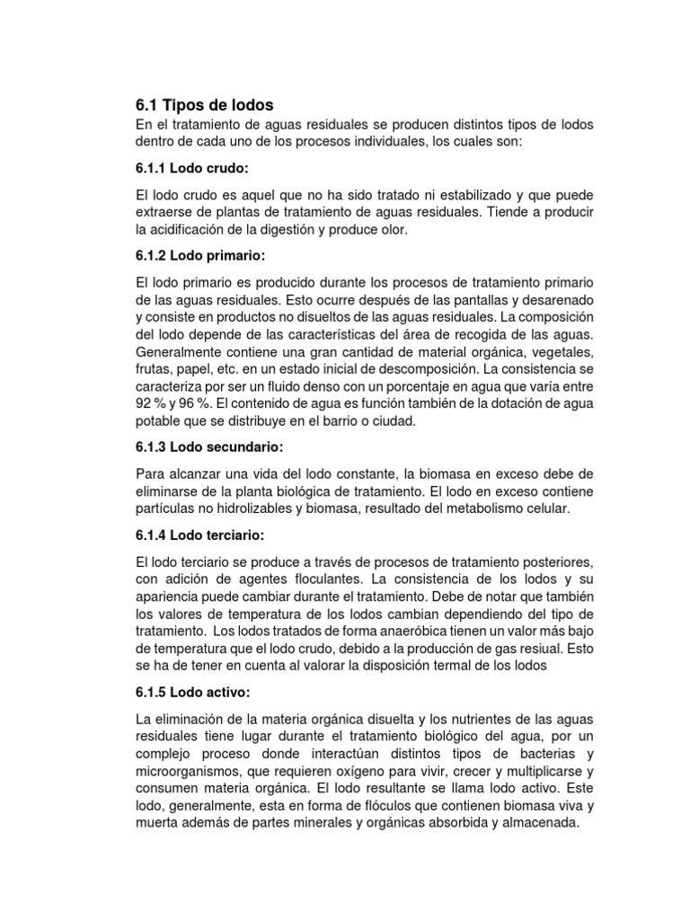 Tipos de lodos en tratamiento de aguas | PDF | Aguas residuales | Química